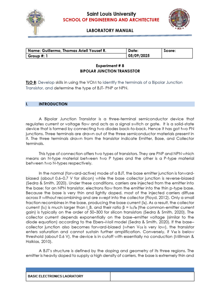BJT Identification and Analysis Guide | PDF | Bipolar Junction ...