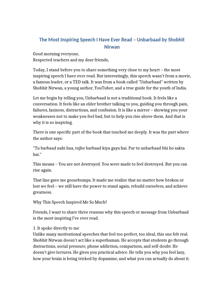 Unbarbaad Inspiring Speech | PDF