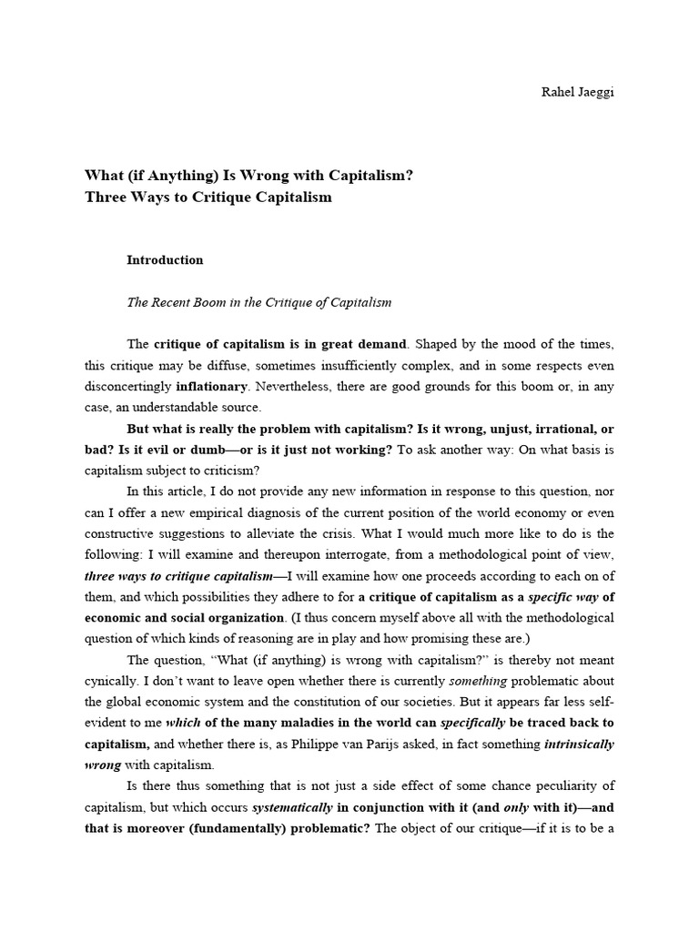 Critiquing Capitalism: Three Perspectives | PDF | Exploitation Of ...