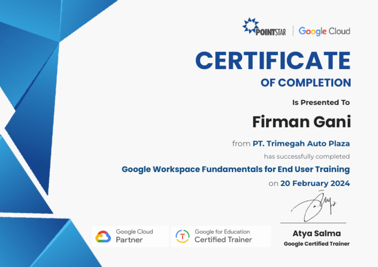 Completion Certificate for Atya Salma | PDF