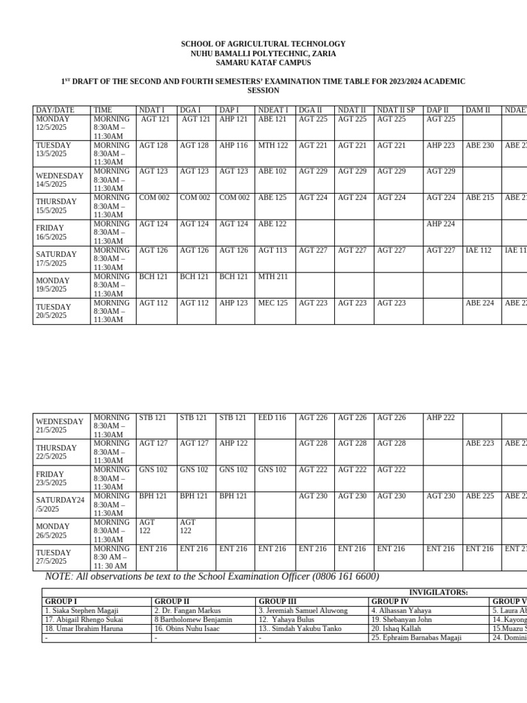 1st Draft Exams Time Table For The 2nd & 4th Semeters SATSK 2025 | PDF ...