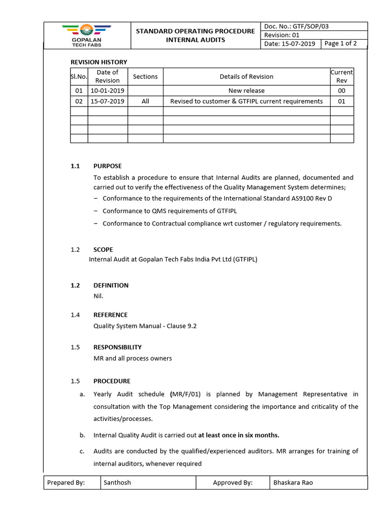 Sop 03 - Internal Audits Rev01 | PDF | Audit | Auditor's Report