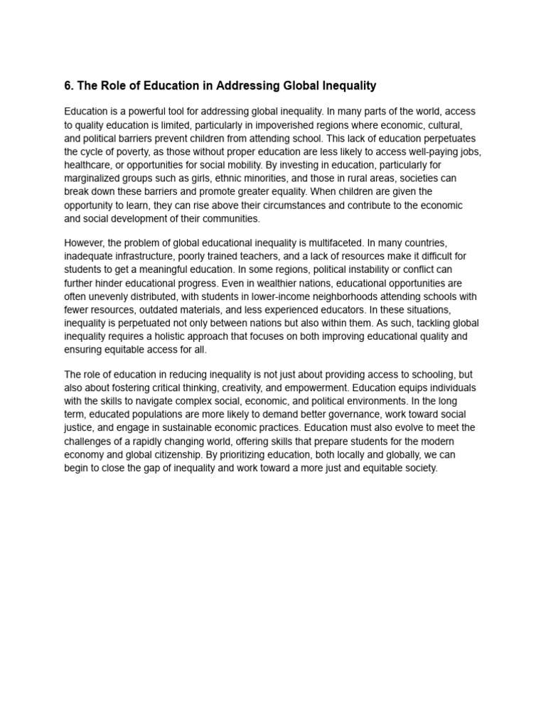 The Role of Education in Addressing Global Inequality TJ | PDF