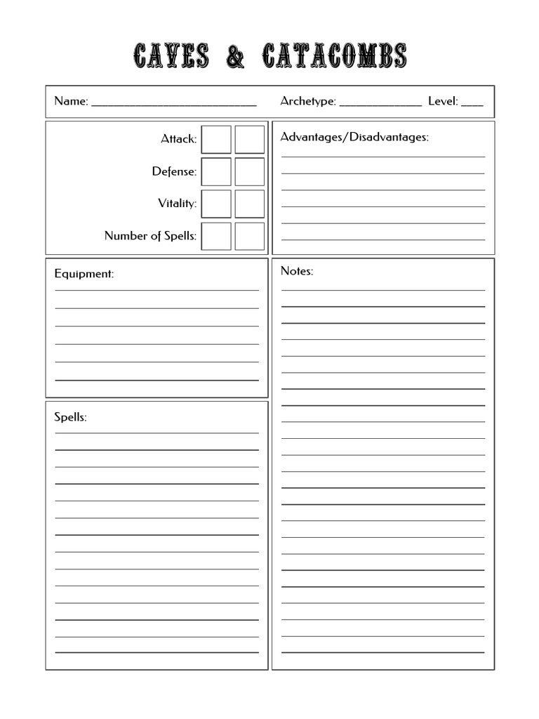 Caves & Catacombs - Character Sheet | PDF