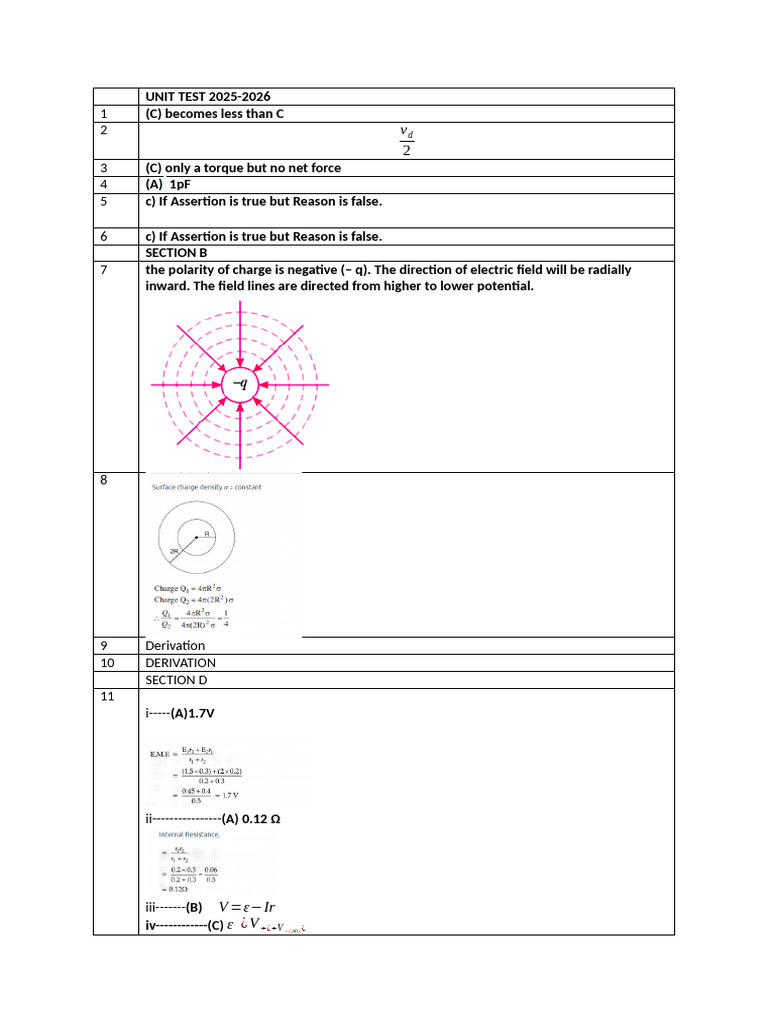 Unit Test Answer Key 2025-2026 | PDF