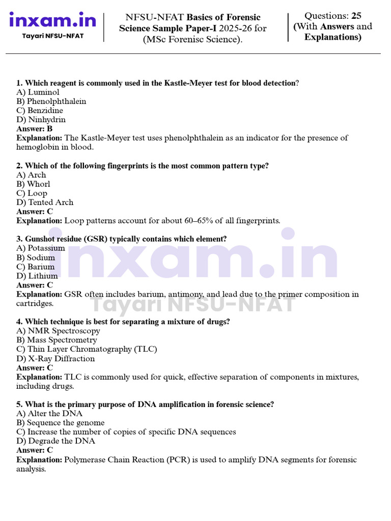 MSC NFSU NFAT Basics of Forensic Science Sample Paper I 2025 26 | PDF ...
