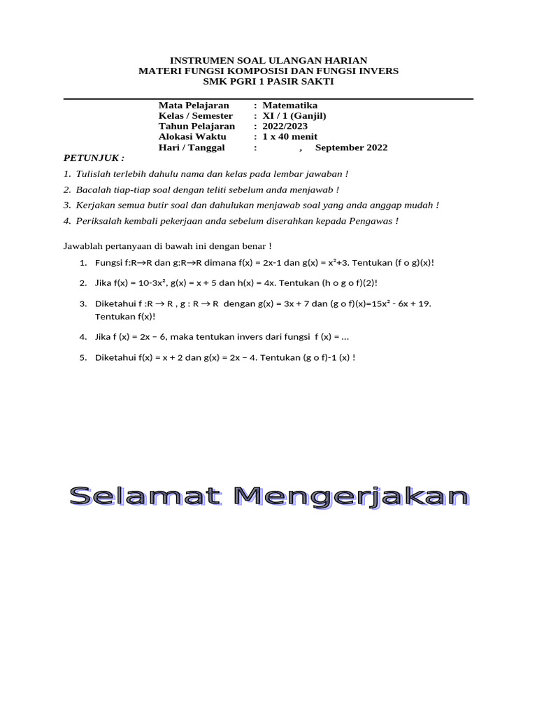 Instrumen Soal Fungsi Komposisi | PDF
