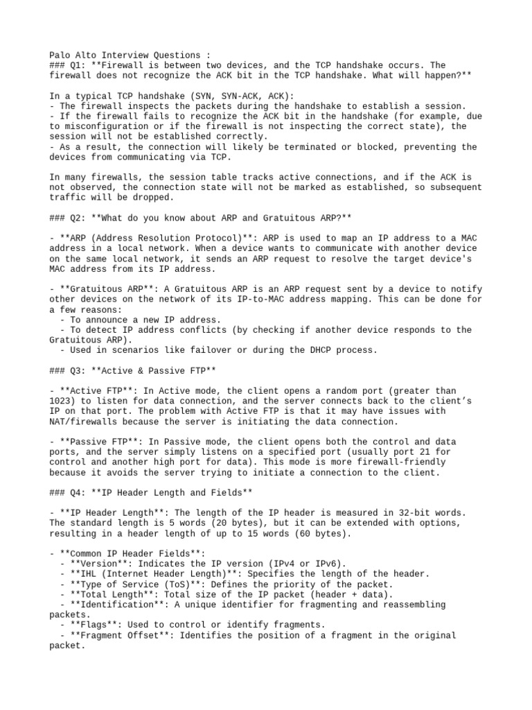 Palo Alto Interview Questions | PDF | Transmission Control Protocol | Internet Protocols