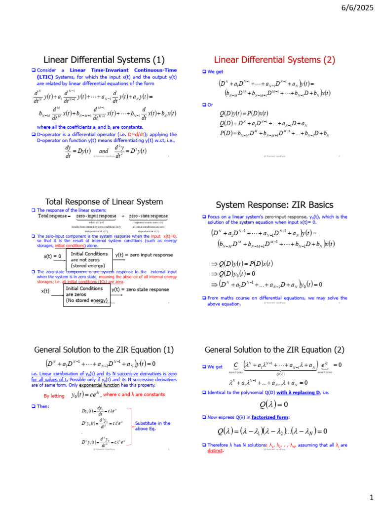 Linear Differential Systems | PDF | Eigenvalues And Eigenvectors | Equations