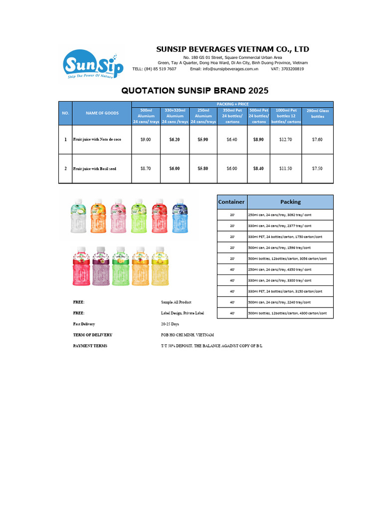 Quotation Nata de Coco and Basil Seed | PDF