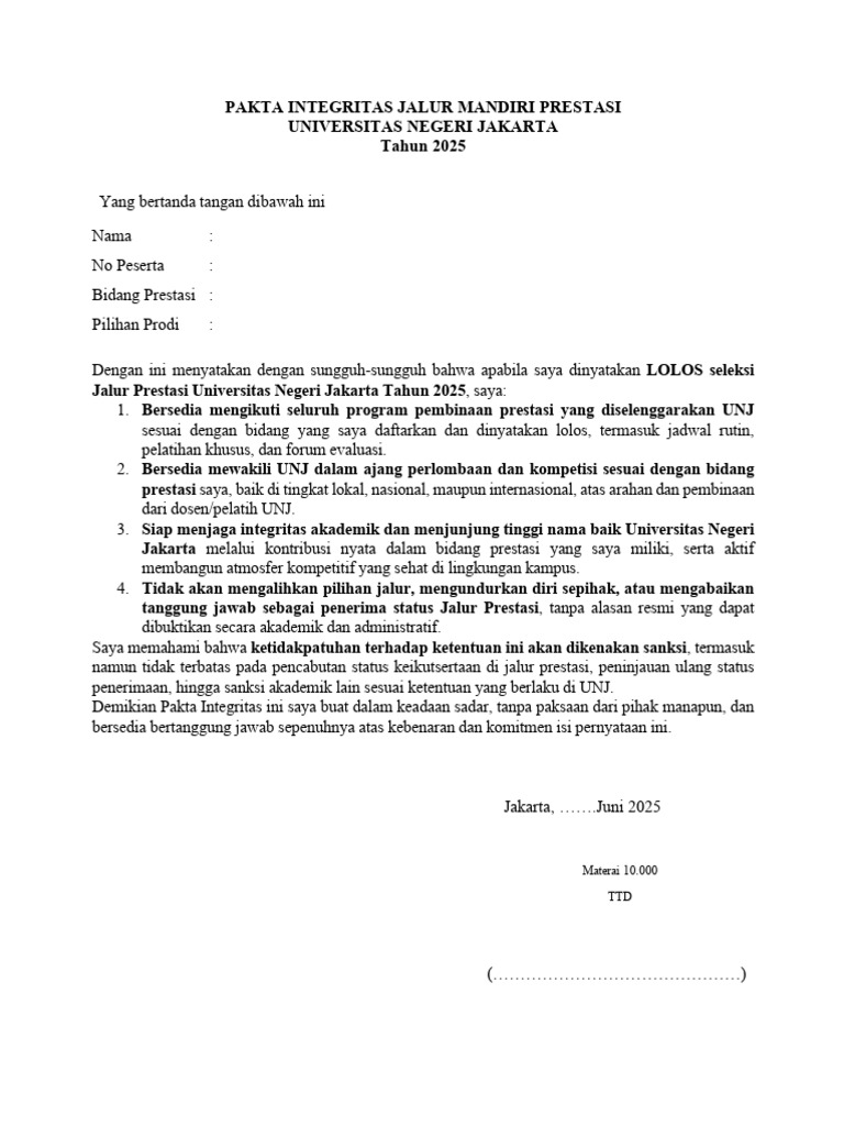 Pakta Integritas | PDF