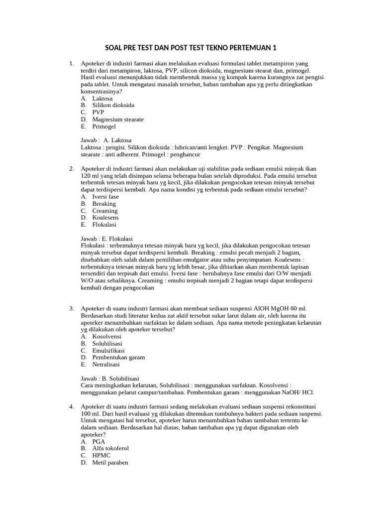 Soal Pre Test Dan Post Test Tekno Pertemuan 1 | PDF
