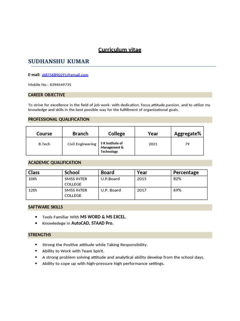 Sudhanshu Kumar: Curriculum Vitae | PDF