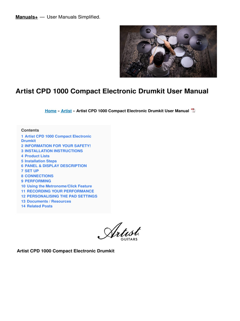 CPD 1000 Compact Electronic Drumkit Manual | PDF | Headphones ...