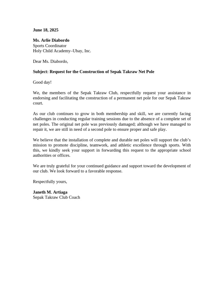 Request for Sepak Takraw Net Pole Construction | PDF