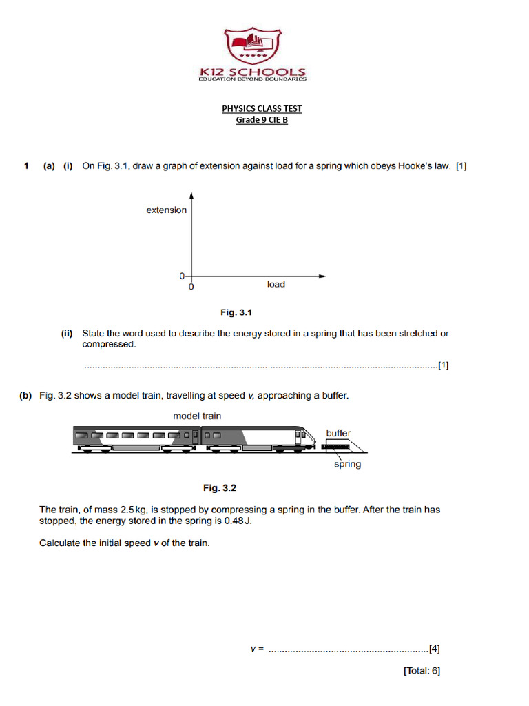 Physics Class Test Grade 9 Cie Afternoon | PDF