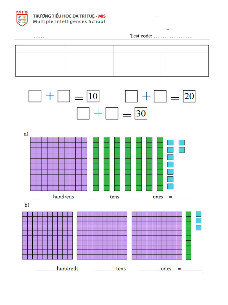 G2 Math Progress Test 2021-2022 | PDF