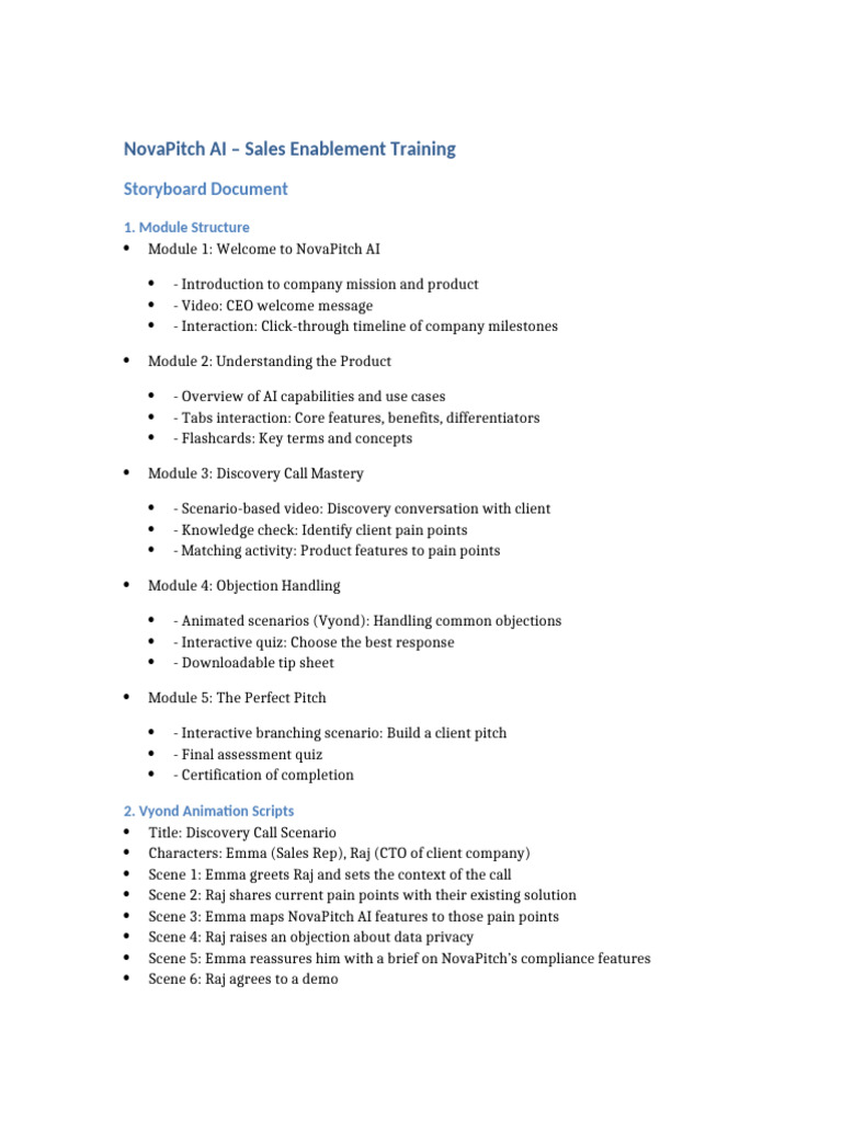 NovaPitch Sales Training Storyboard | PDF