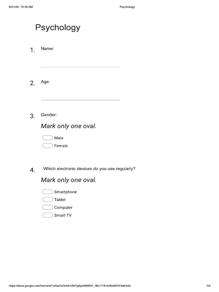 Psychology Questionnaire | PDF