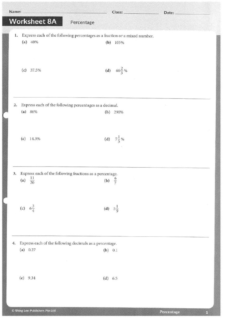 Percentage Year 8 | PDF
