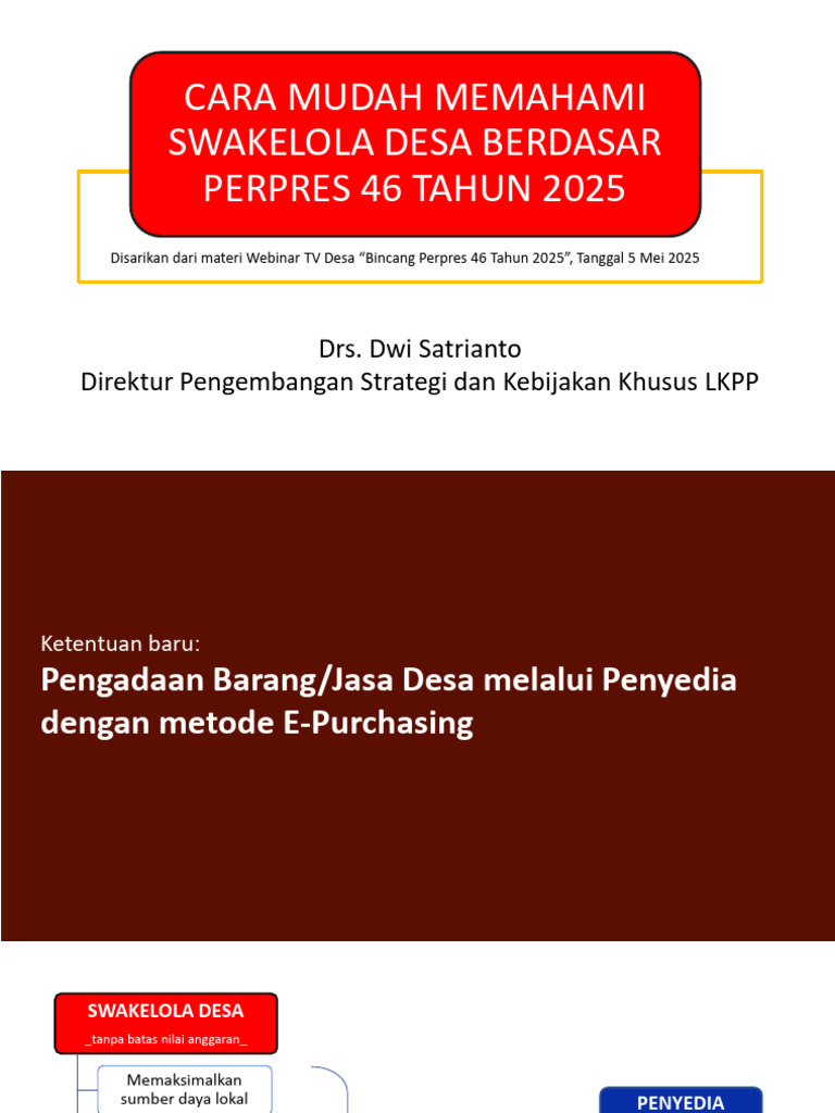 Perpres 46 Tahun 2025 - Swakelola Desa - E-Purchasing | PDF