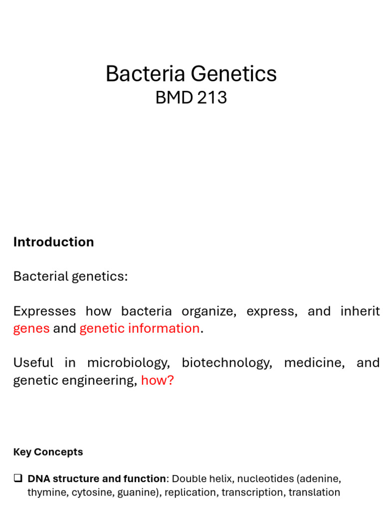 Bacterial Genetics Overview and Techniques | PDF | Gene | Dna