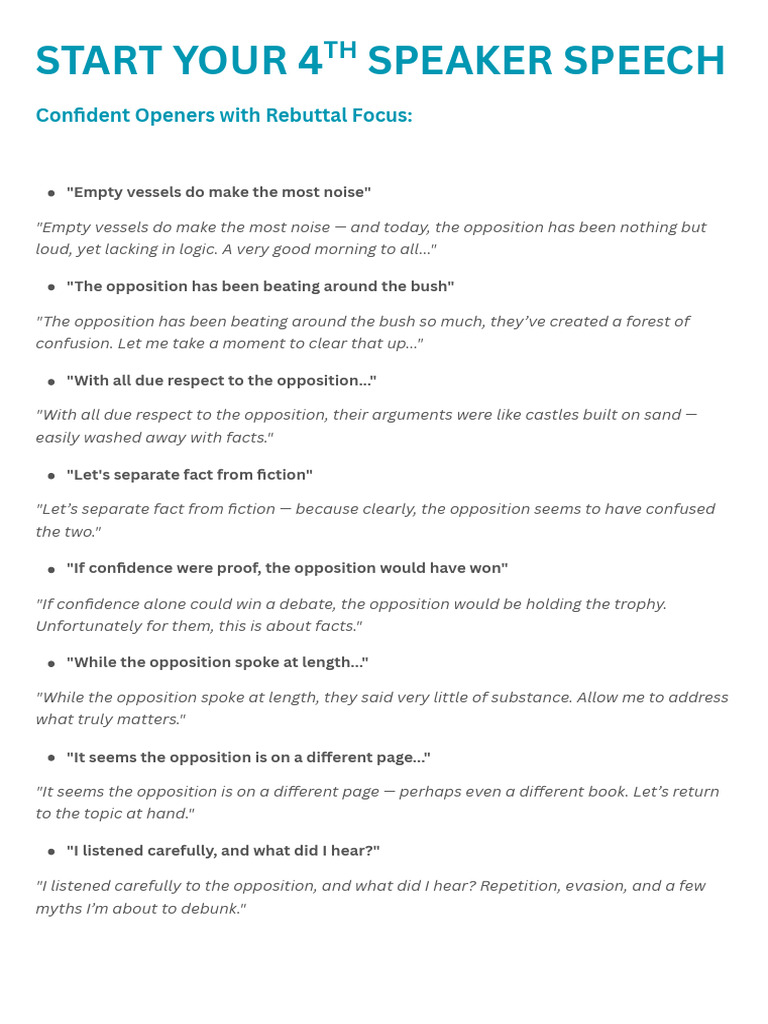 Start Your 4th Speaker Speech | PDF