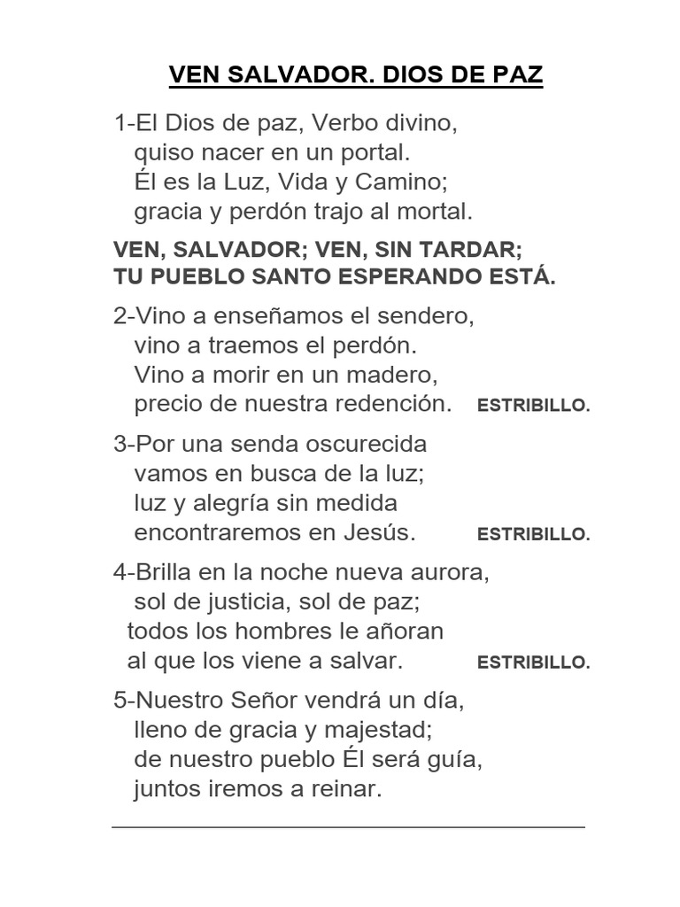 Ven Salvador Dios de Paz Letra | PDF