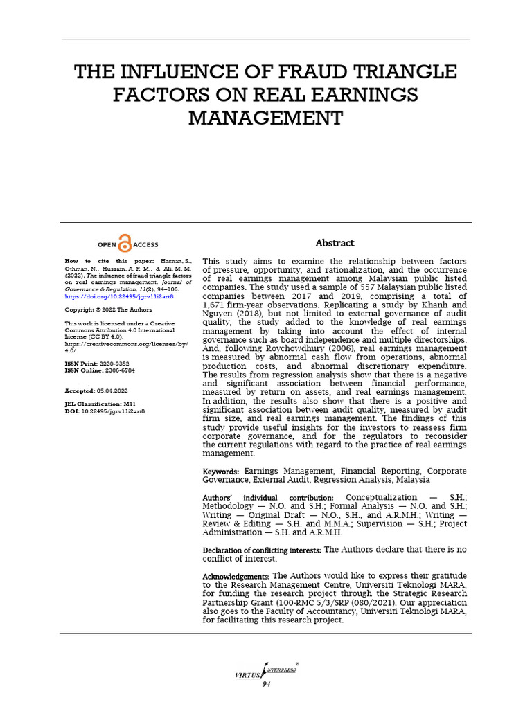 Fraud Triangle Impact on Earnings Management | PDF | Audit | Governance