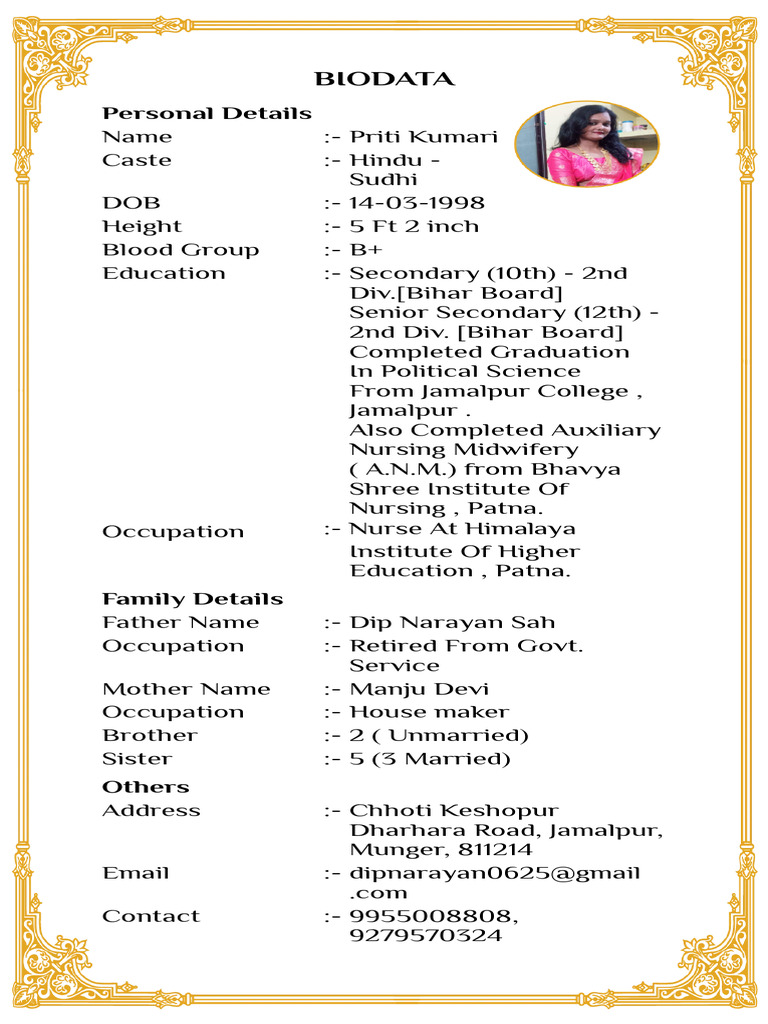Personal Details: Biodata | PDF