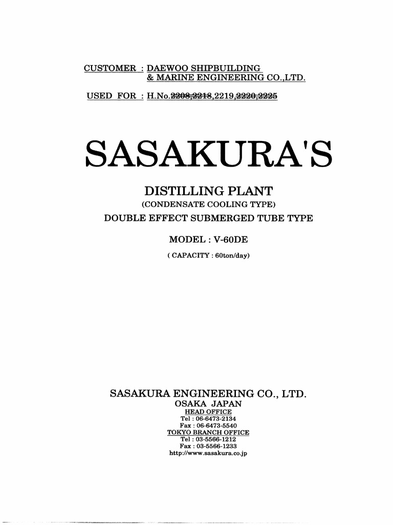 Final Drawing Distilling Plant Double Effect Submerged Tube Type | PDF