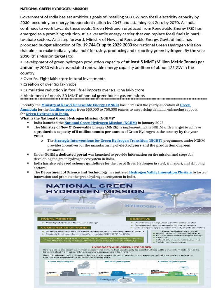 National Green Hydrogen Mission Overview | PDF | Ammonia | Renewable Energy