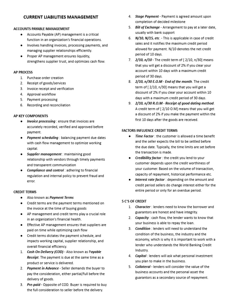 Current Liabilities Management | PDF | Loans | Mortgages