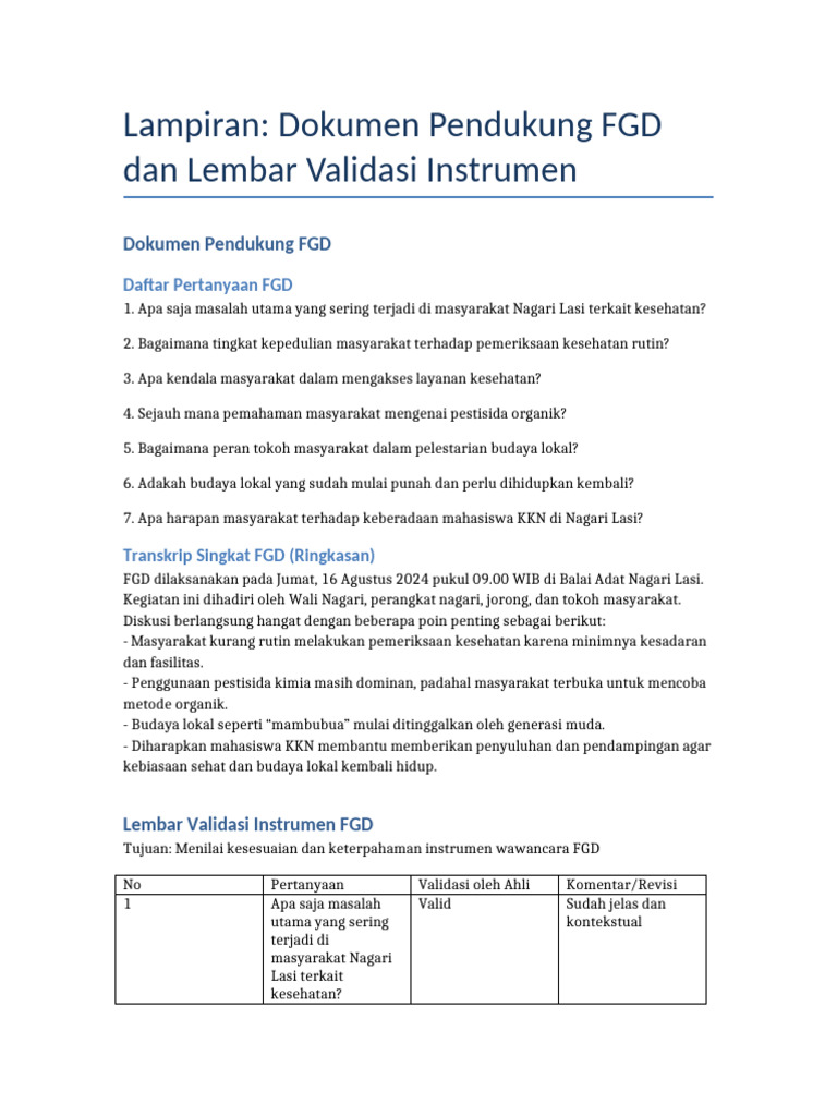 Lampiran FGD Validasi Instrument | PDF