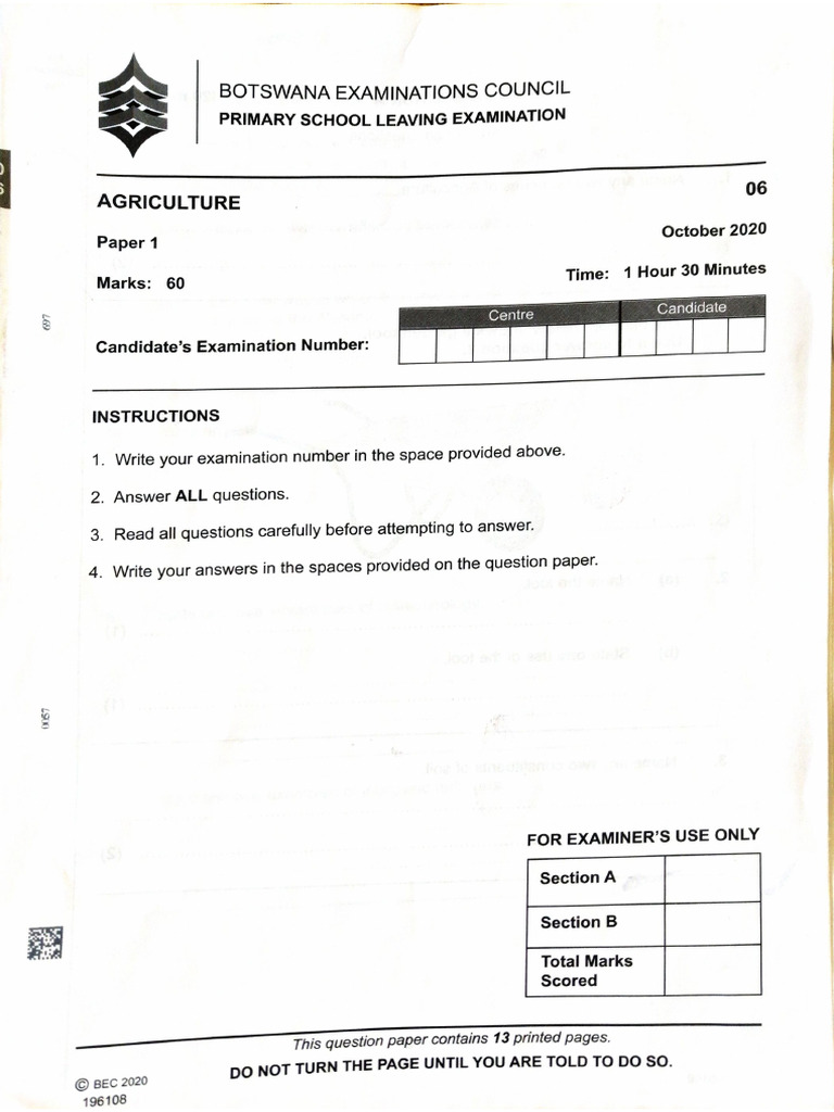 Psle 2020 Agriculture | PDF