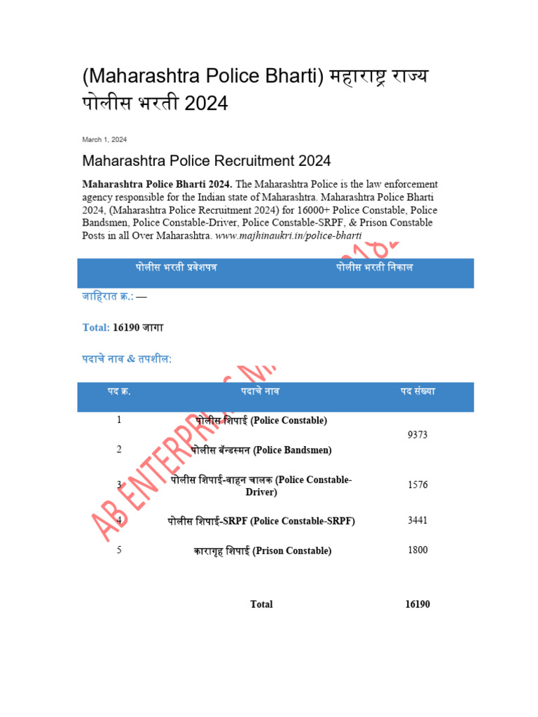 Police Bharti 2024 | PDF