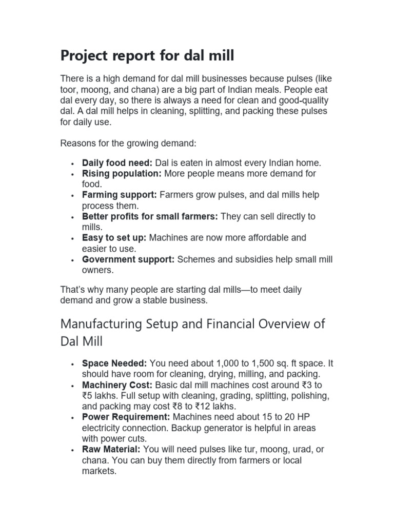 Dal Mill Project Report Overview | PDF | Agriculture | Economies