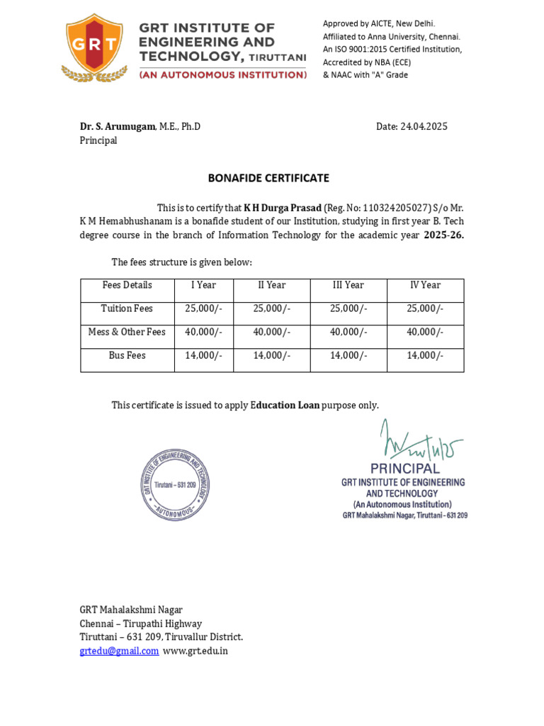 Bonafide Certificate DP | PDF