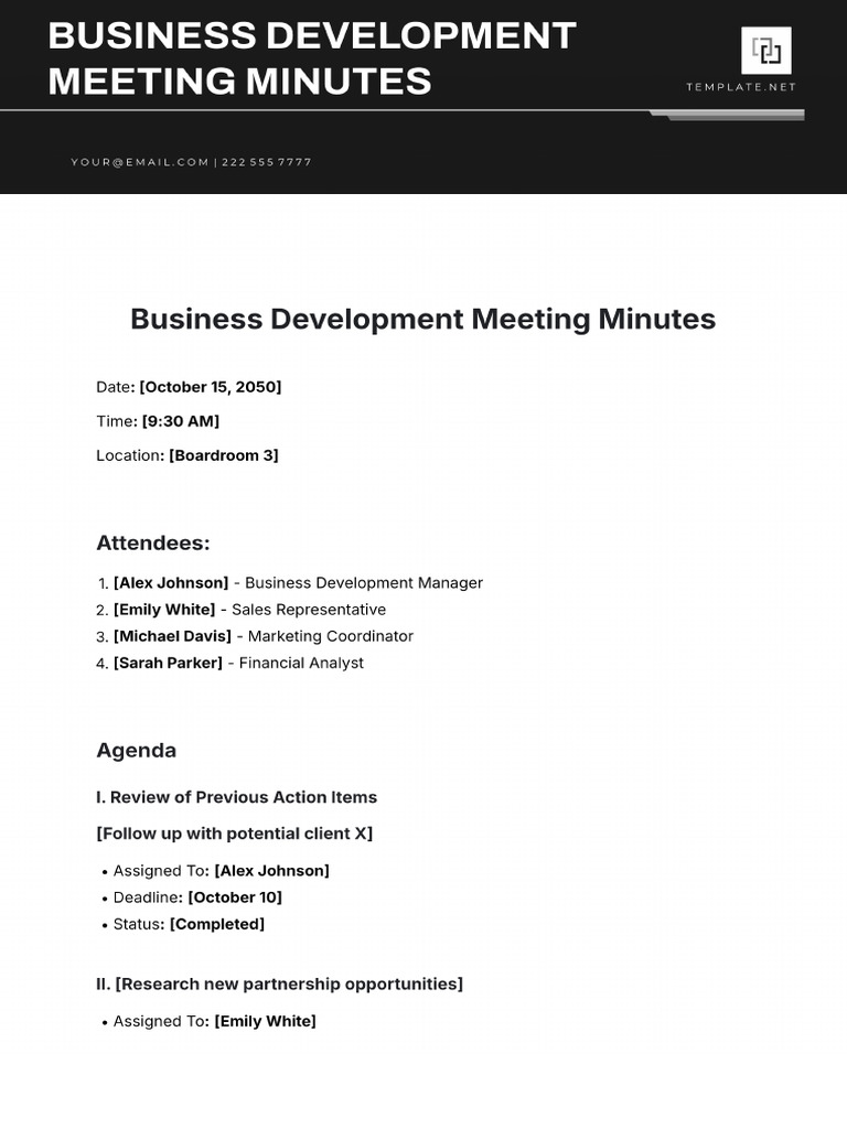 Business Development Meeting Minutes Template | PDF