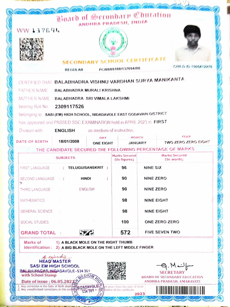 10th Marks Memo | PDF