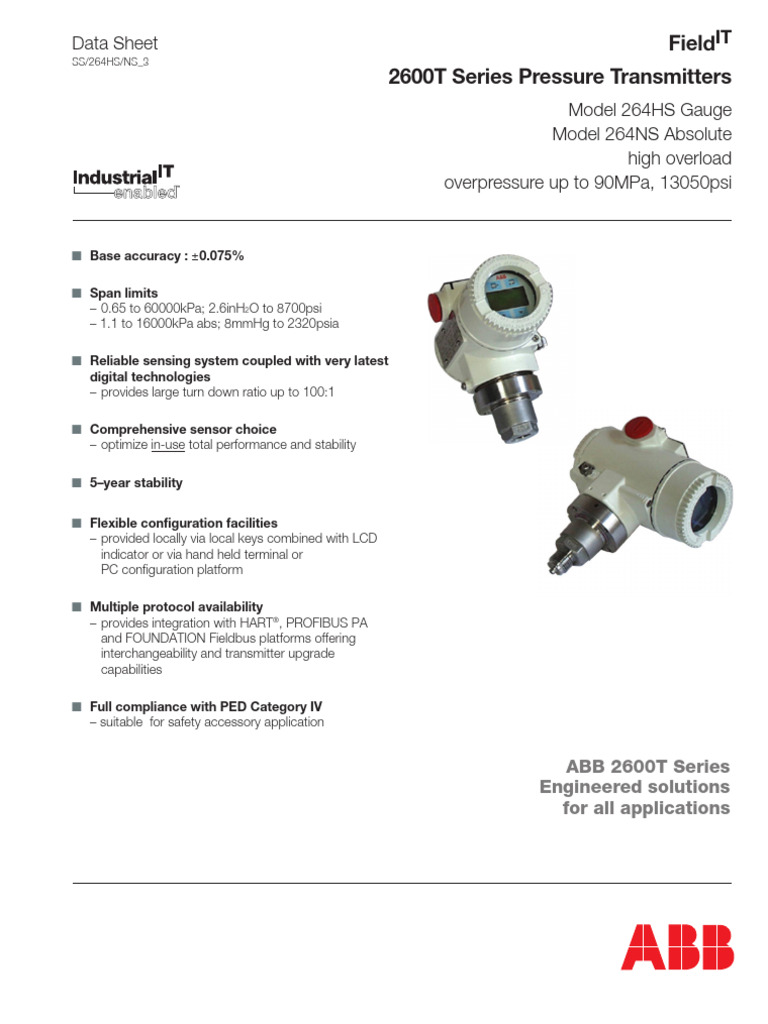 ABB 264HS Pressure Transmitter Data | PDF | Pressure Measurement