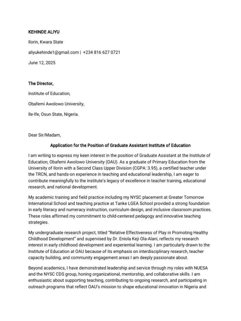 Aliyu - Kehinde - Cover Letter | PDF