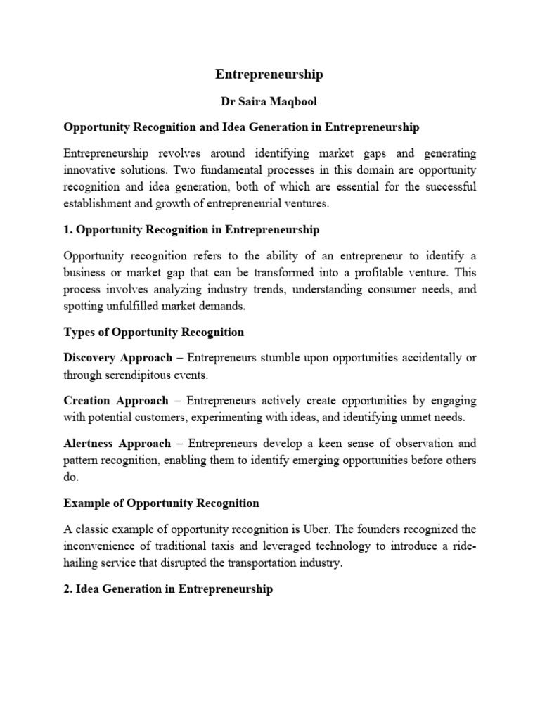 Idea Generation in Entrepreneurship | PDF | Entrepreneurship | Business