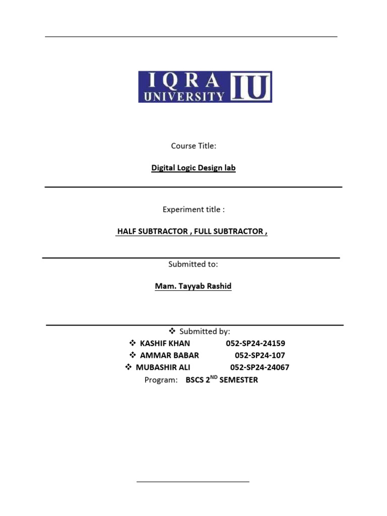 Half Full Substractor DLD LAB | PDF | Electronics | Electrical Circuits