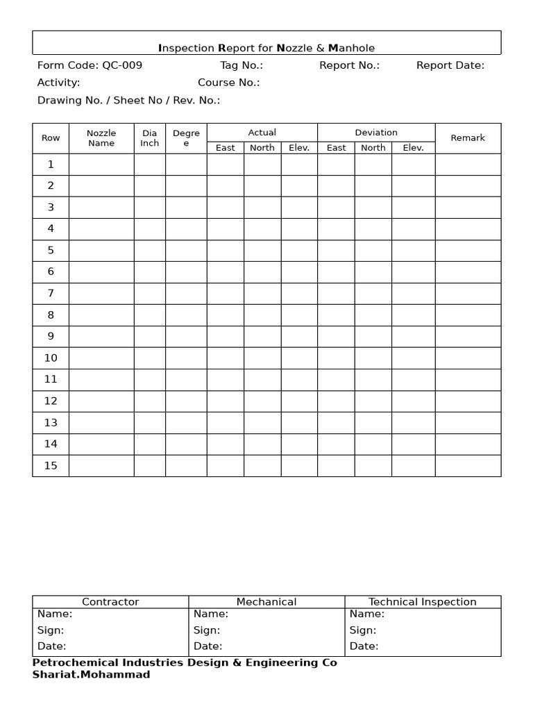 Inspection Report For Nozzle & Manhole | PDF