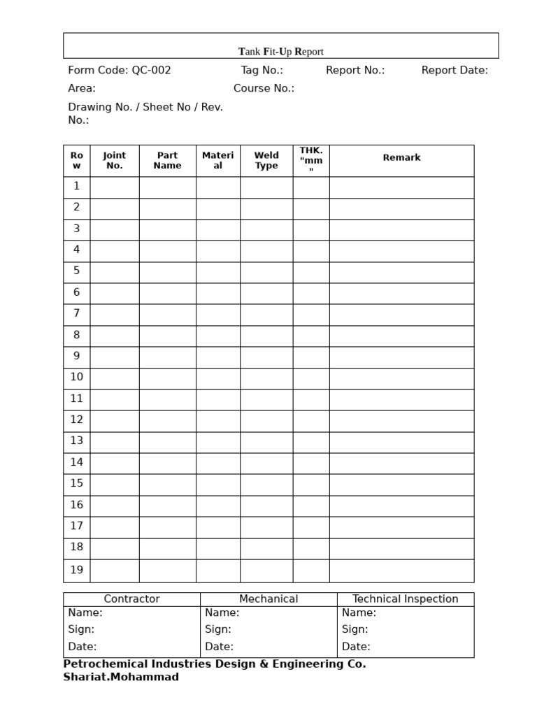 Tank Fit-Up Report | PDF
