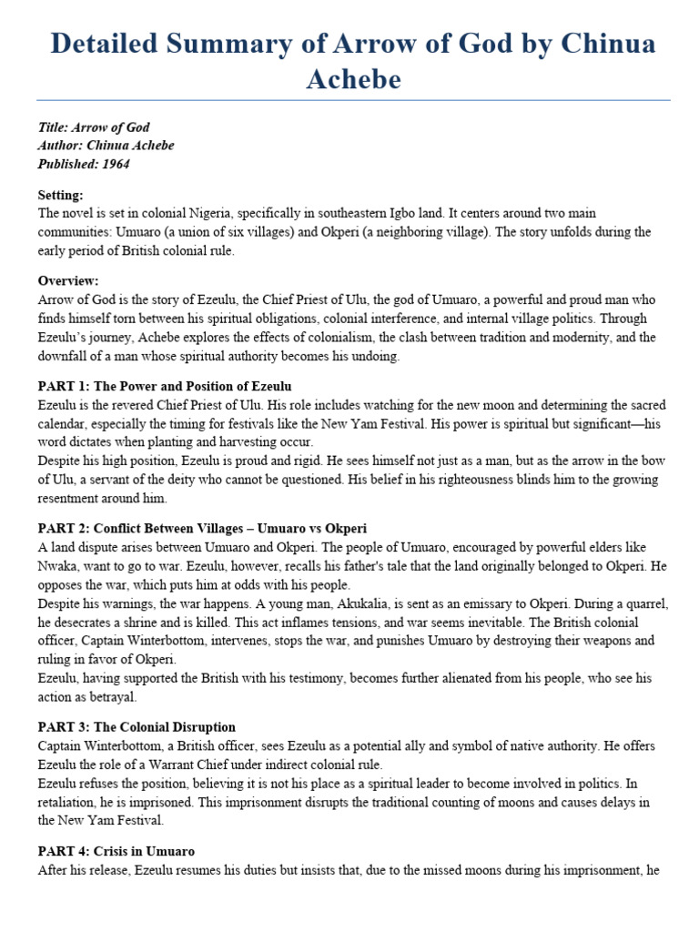 Summary of Arrow of God by Achebe | PDF
