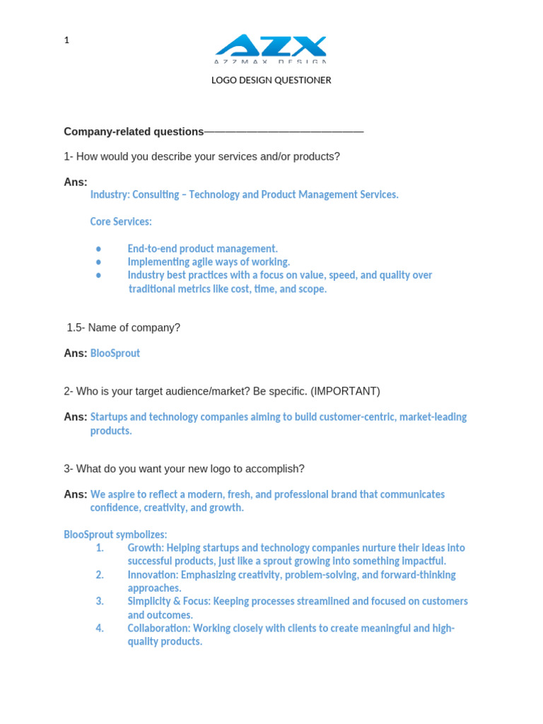 Logo Design Questionnaire for BlooSprout | PDF | Logos