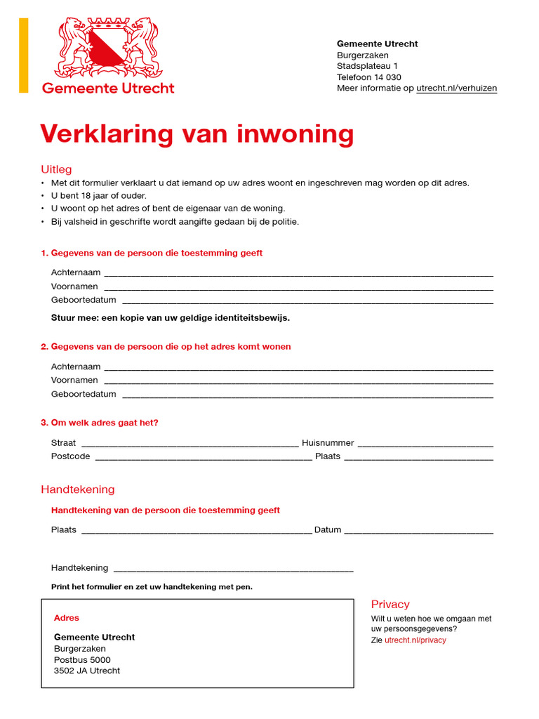 2024 05 Formulier Verklaring Bewoning Adres | PDF