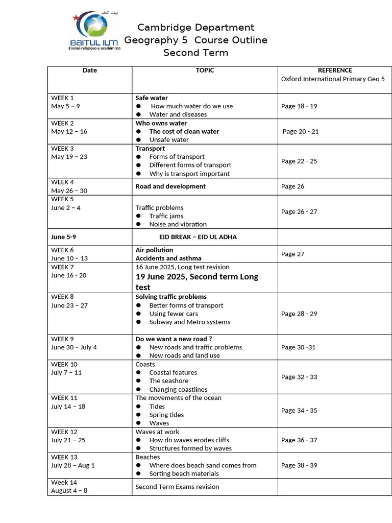 Geography 5 Course Outline 2025-1 | PDF | Coast | Beach